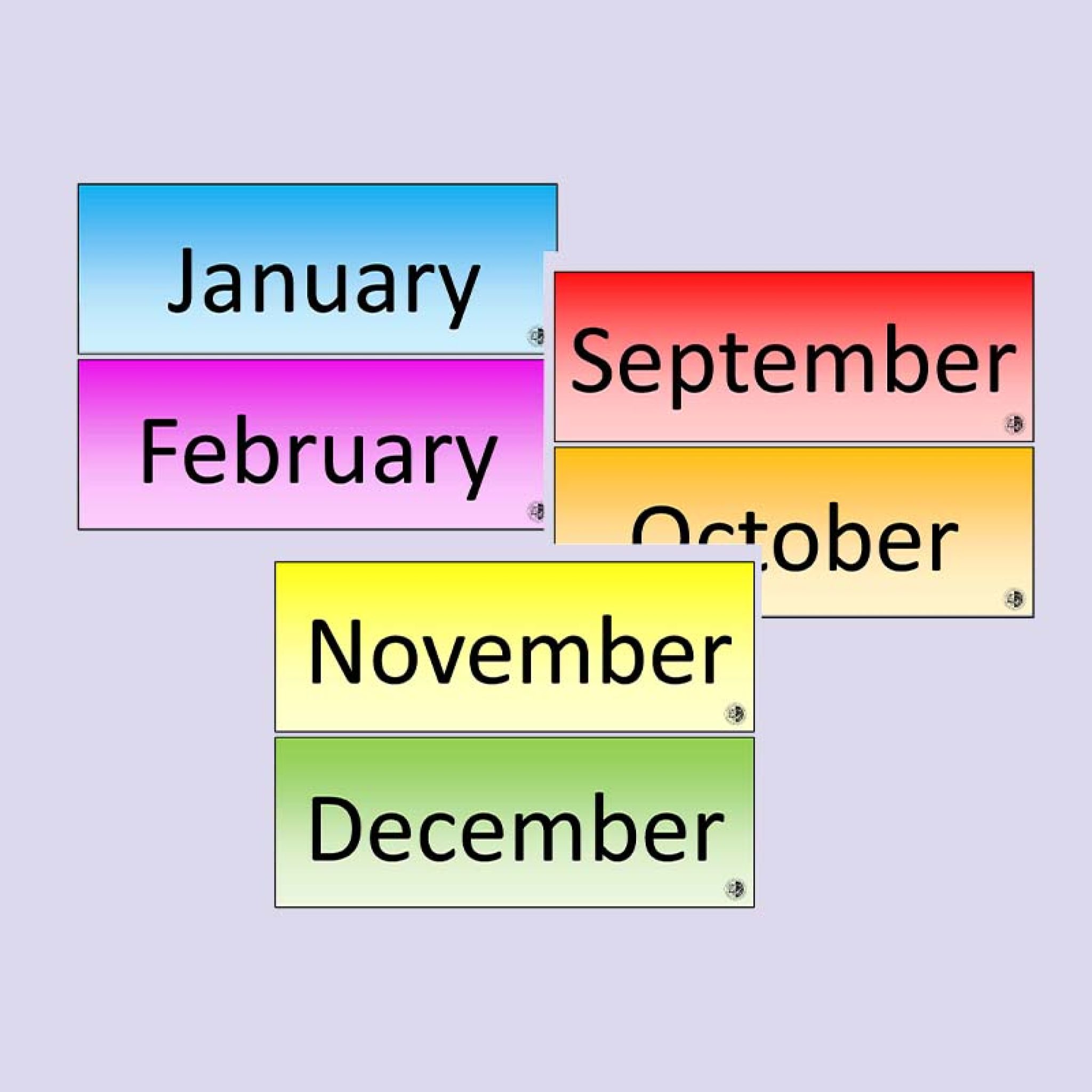 Colorful English Month Cards – Torah Umesorah Teacher Center